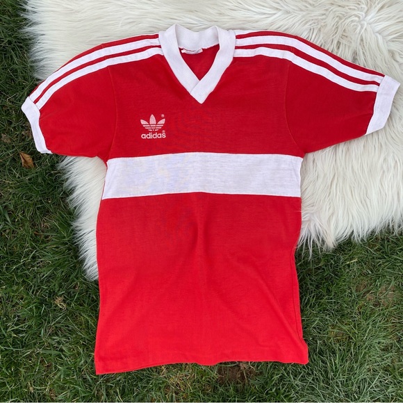 adidas | Shirts & Tops | Rare Vintage Adidas Trefoil Red Ringer Vneck ...